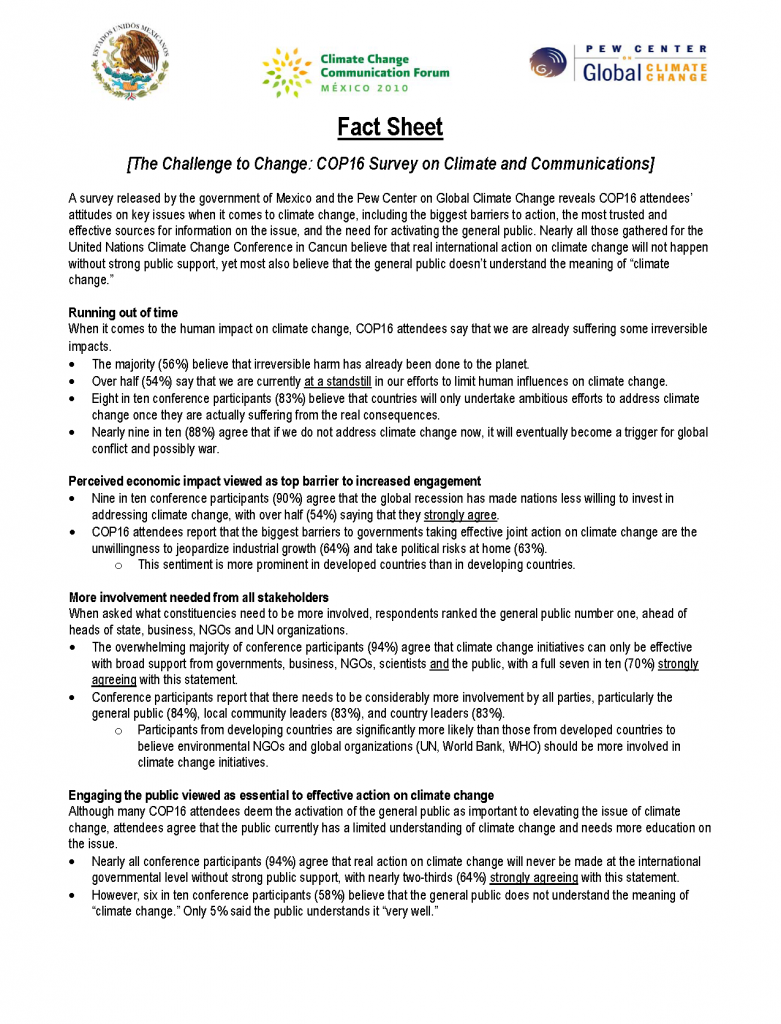 The Challenge to Change: COP16 Survey on Climate and Communications ...