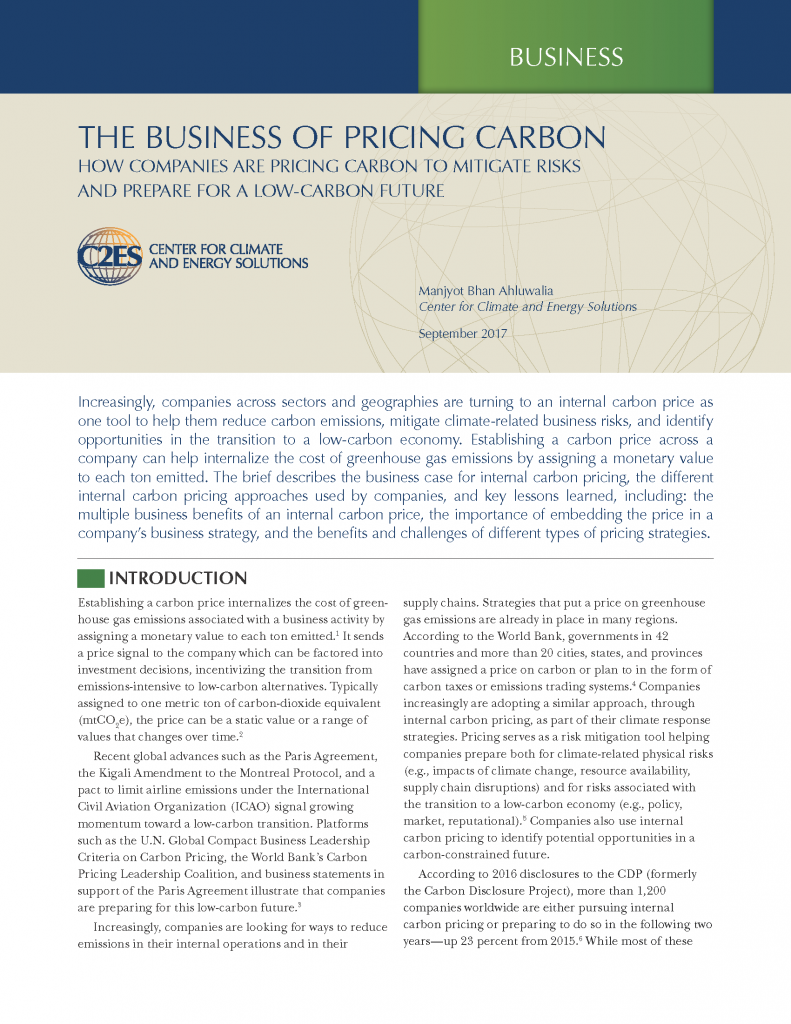 The Business of Pricing Carbon: How Companies are Pricing Carbon to ...