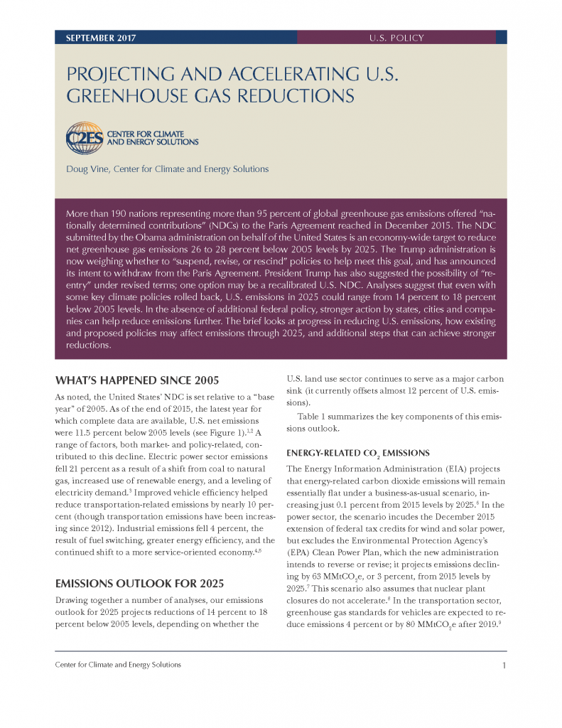 Projecting and Accelerating U.S. Greenhouse Gas Reductions | Center for Climate and Energy Solutions