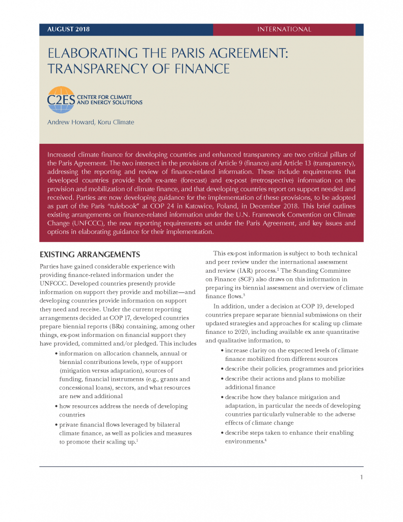 Elaborating the Paris Agreement: Transparency of Finance | Center for ...