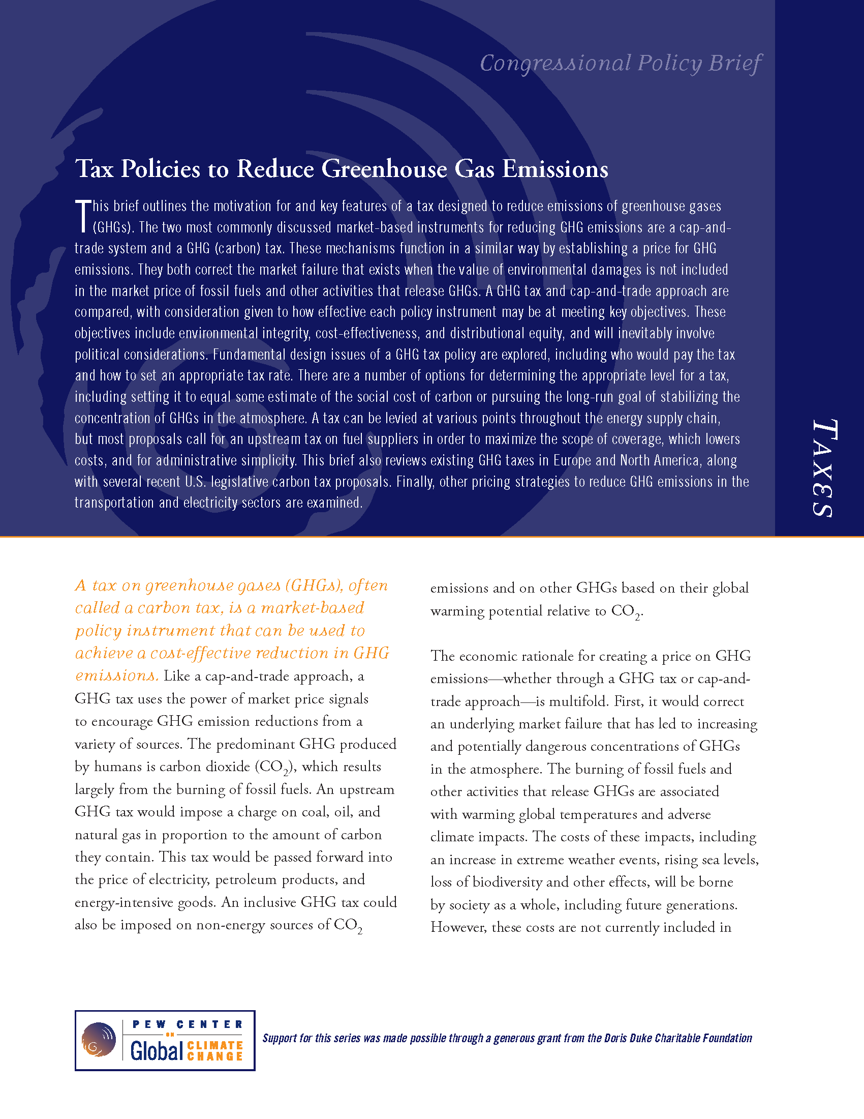 Tax Policies to Reduce Greenhouse Gas Emissions - Center for Climate ...