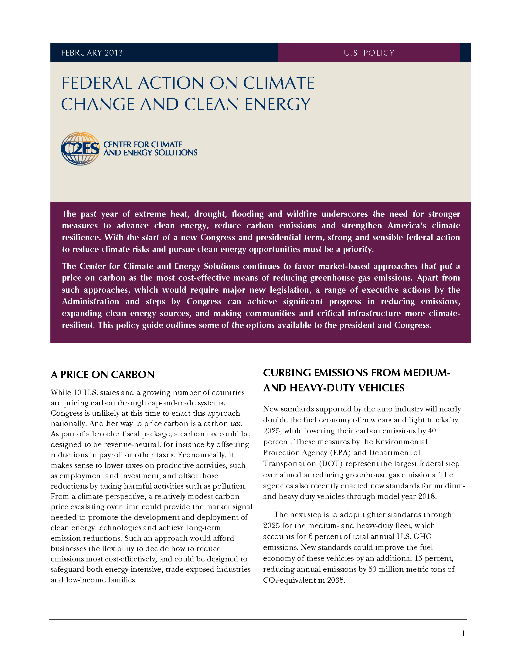 Federal Action on Climate Change and Clean Energy - Center for Climate ...