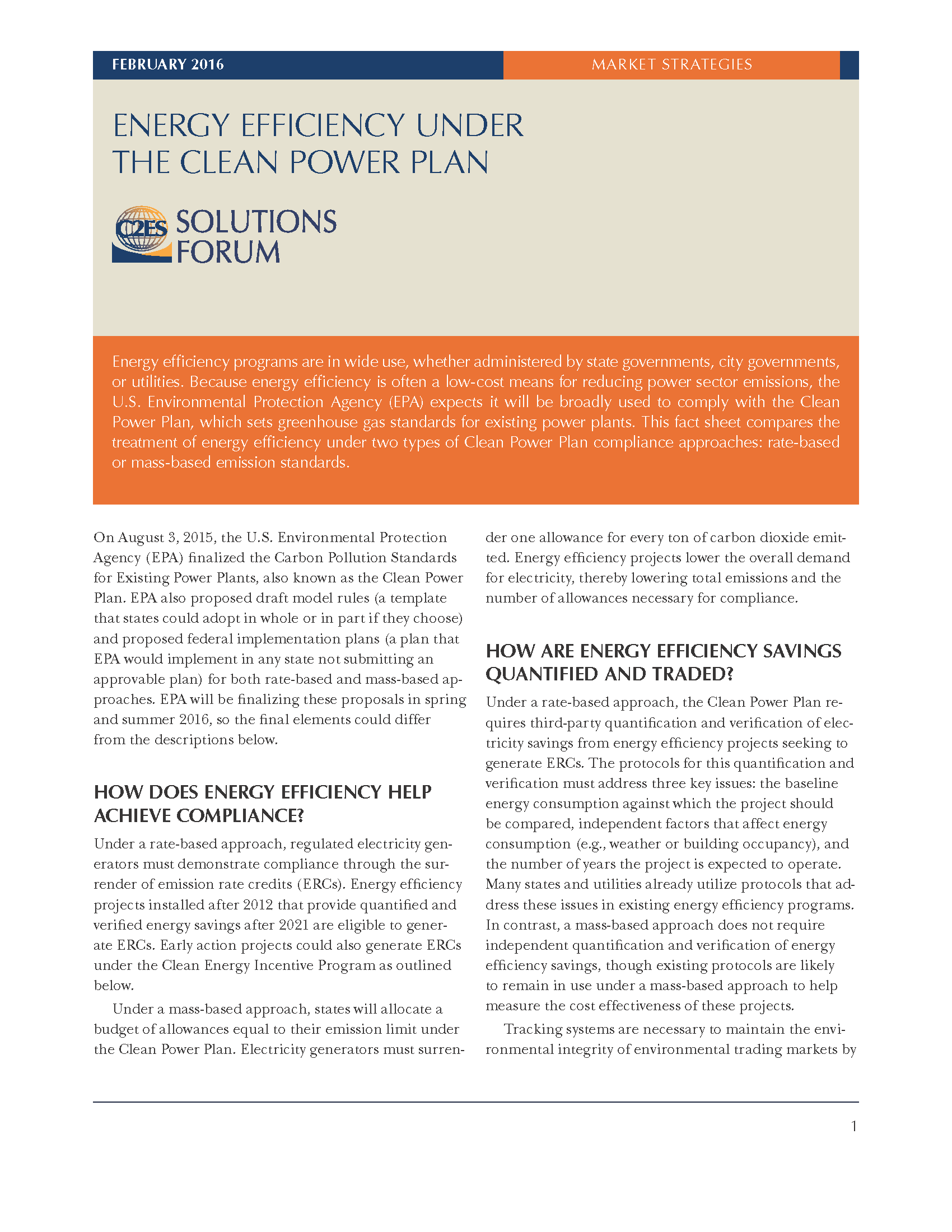 Energy Efficiency under the Clean Power Plan - Center for Climate and ...