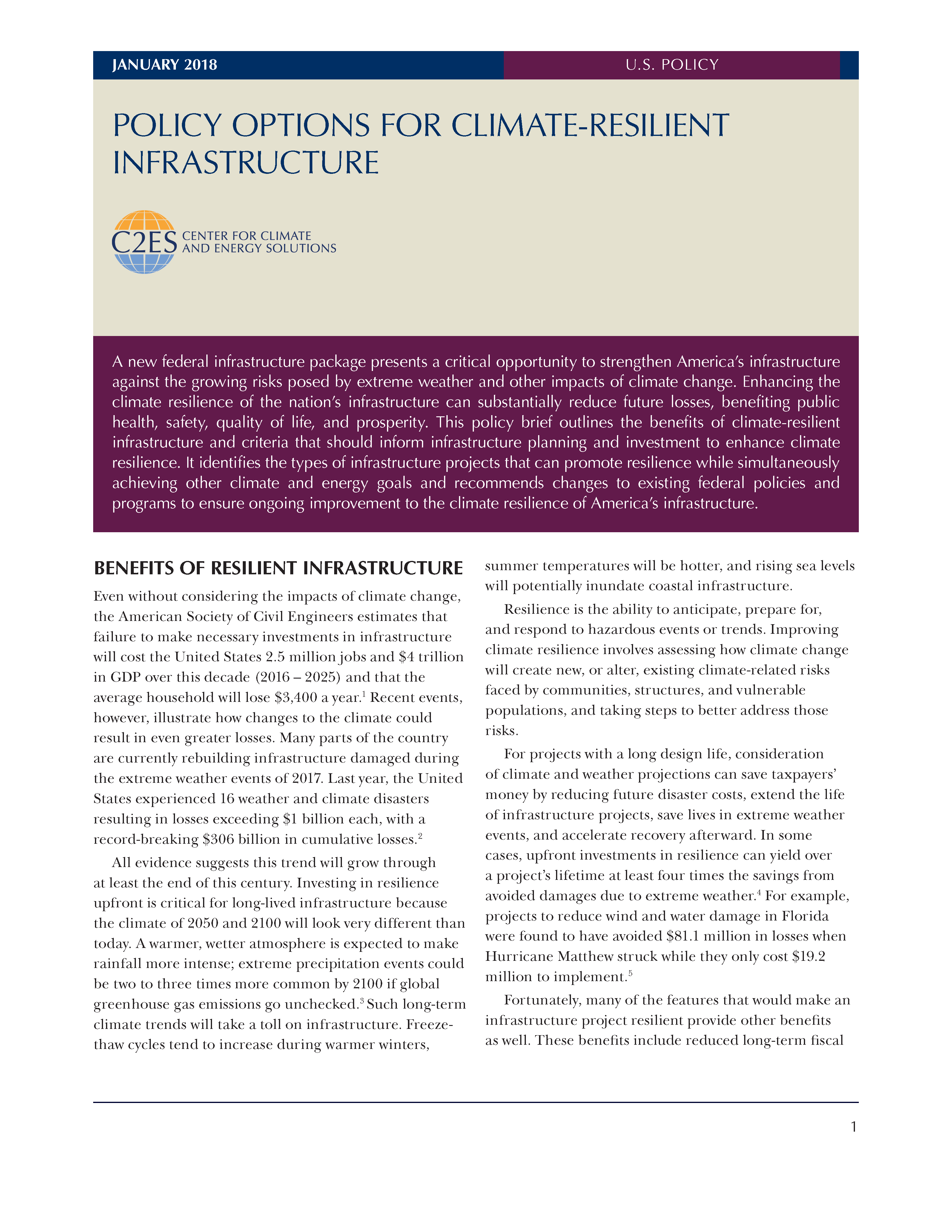 Policy Options for Climate-Resilient Infrastructure - Center for ...