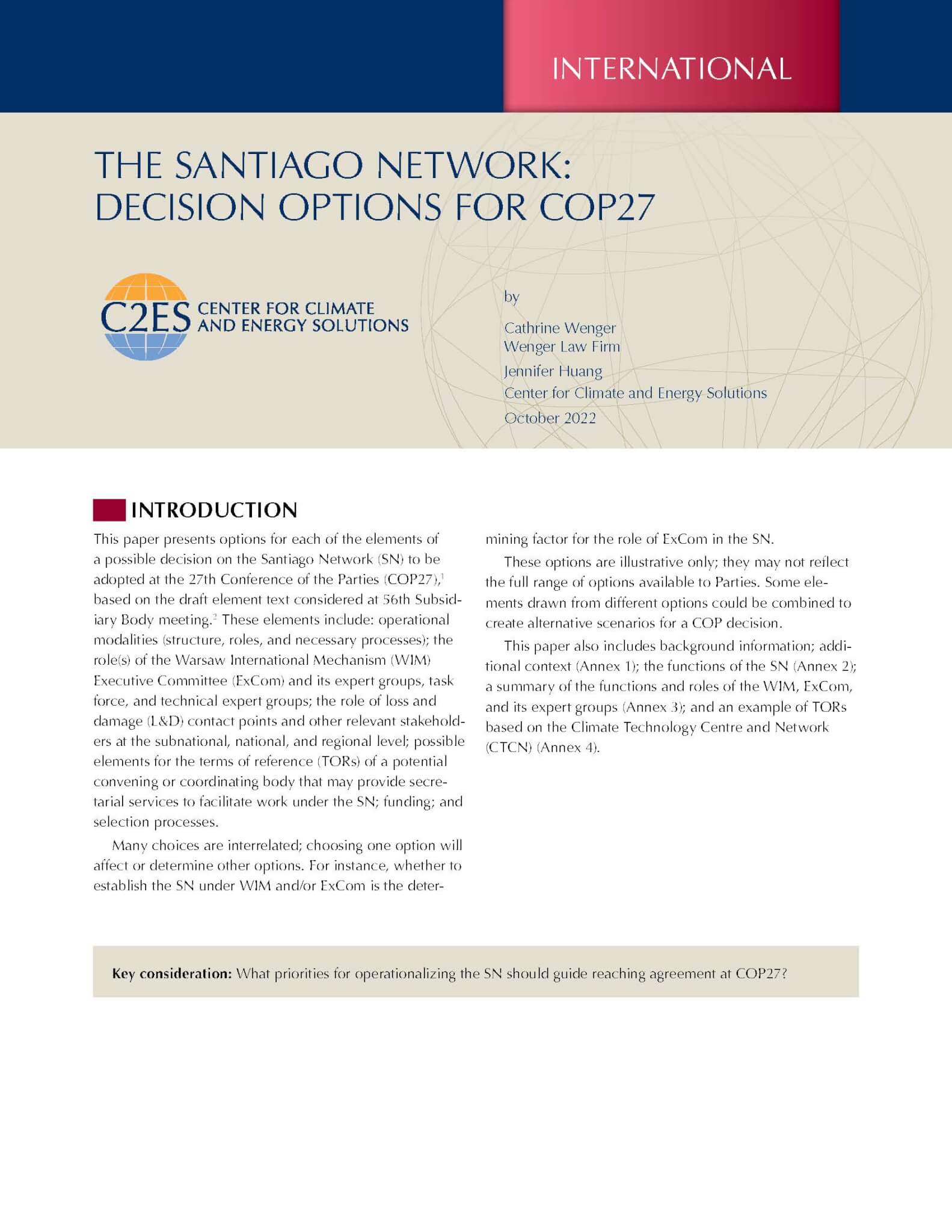 The Santiago Network: Decision Options for COP27 - Center for Climate ...