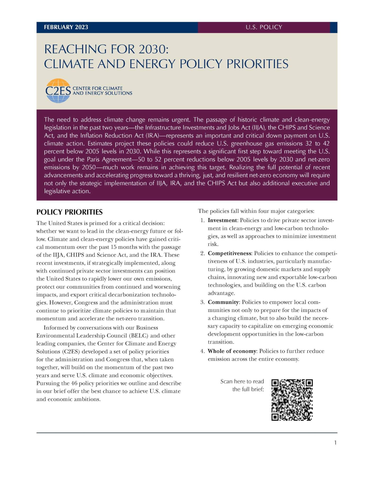 Reaching for 2030: Climate and Energy Policy Priorities - Center for Climate and Energy ...