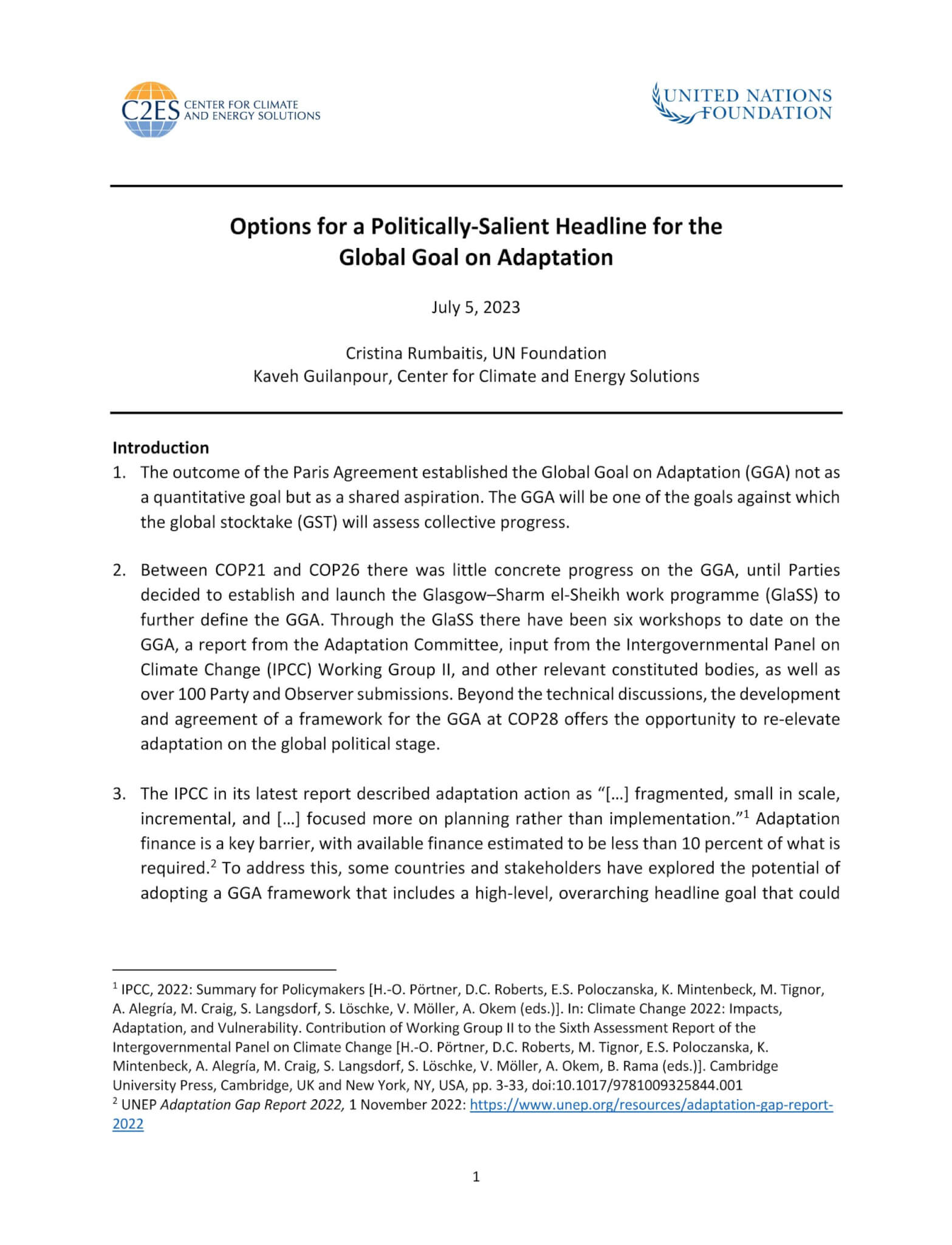 Options for a Politically-Salient Headline for the Global Goal on ...